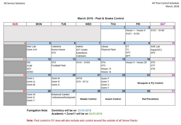Pest control Schedule March 2018 – Office of Facilities and Assets ...