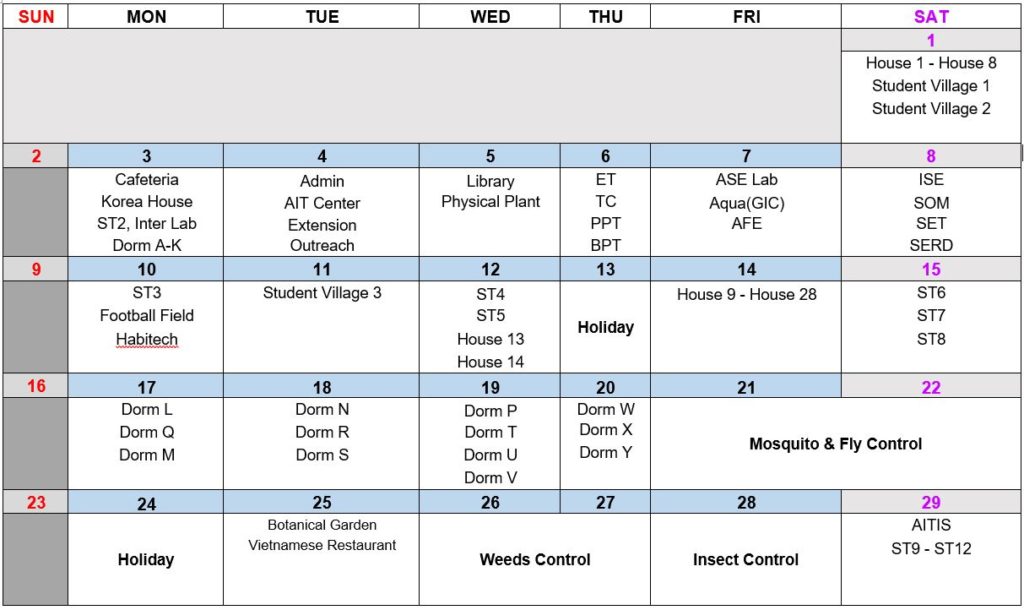 Pest Control Schedule October 2022 – Office of Facilities and Assets ...