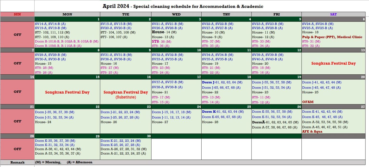 JANITORIAL SPECIAL CLEANING APRIL 2024 SCHEDULE – Office of Facilities ...